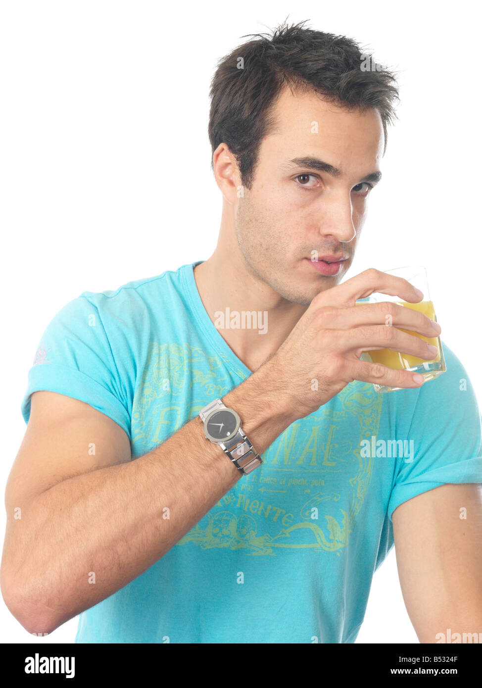 Man orange shirt holding Cut Out Stock Images & Pictures - Alamy