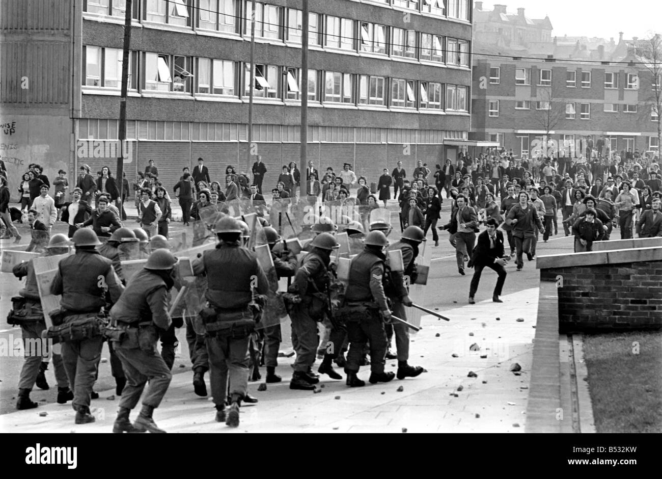 Northern Ireland April 1971. Rioting on the Bogside in Londonderry ...