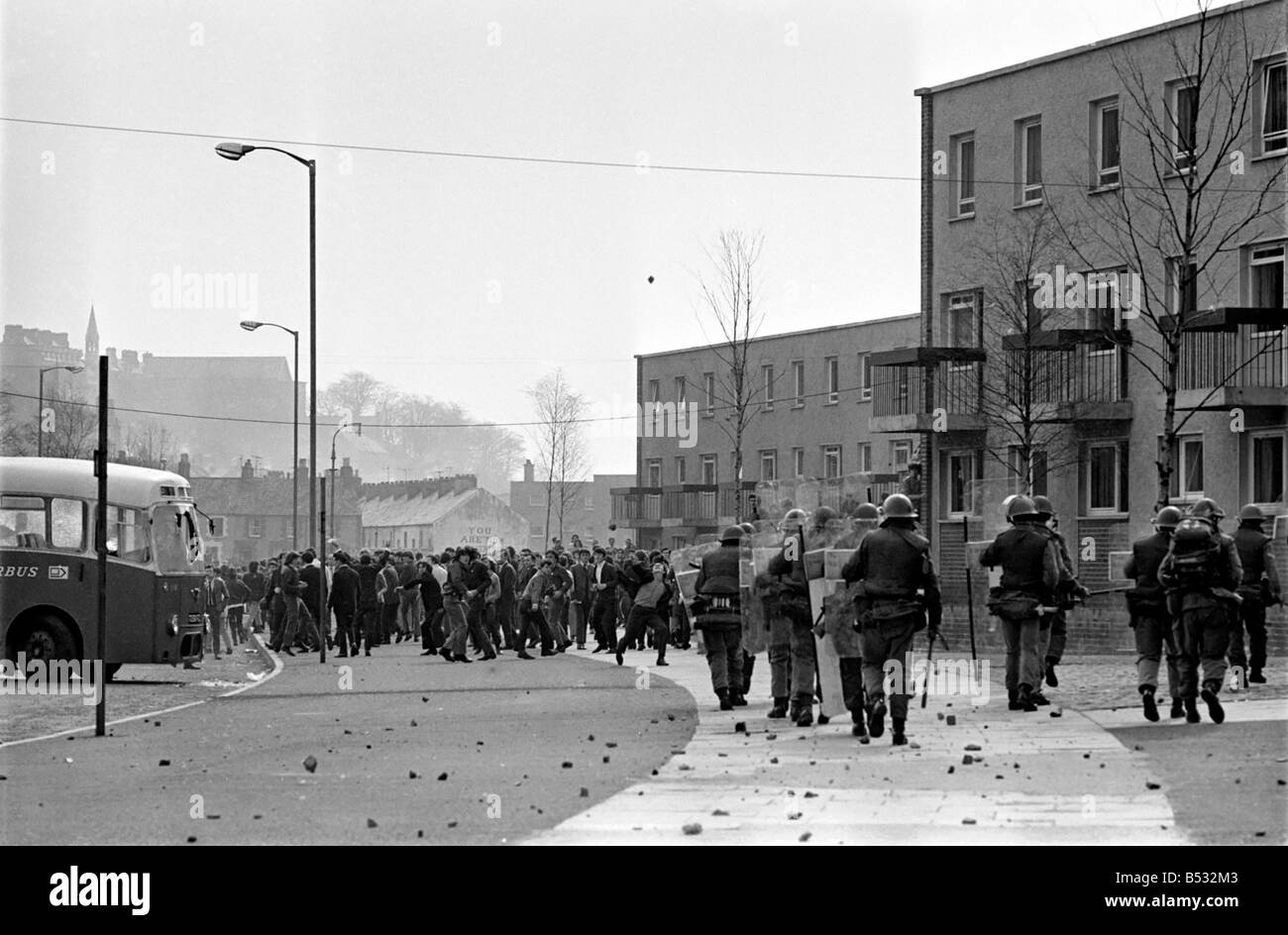 Northern Ireland April 1971. Rioting on the Bogside in Londonderry ...