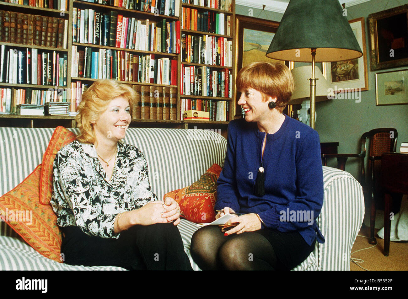Anne Robinson interviews Janet Griffiths in 1990 Interview on sofa with ...