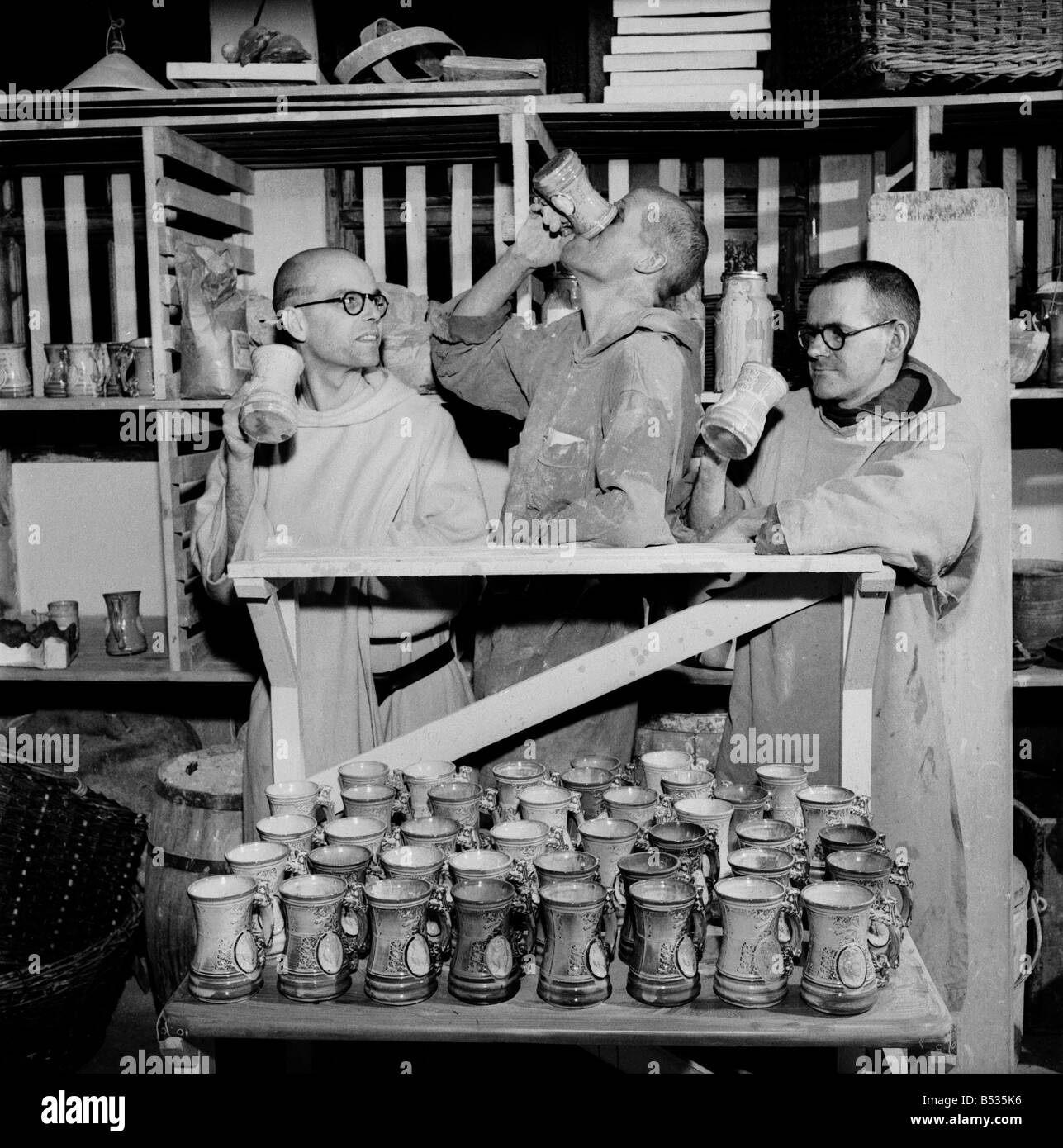 Raising three mugs and clearing three throats three jolly monks toast ...