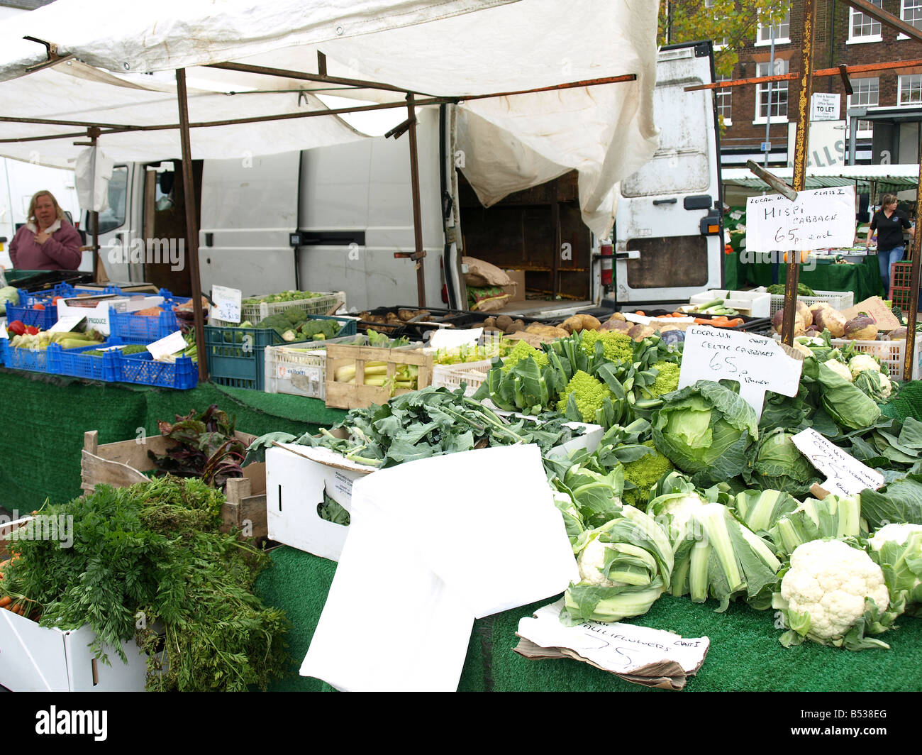 A vegetable market stall on the tuesday market at Kings Lynn,Norfolk ...