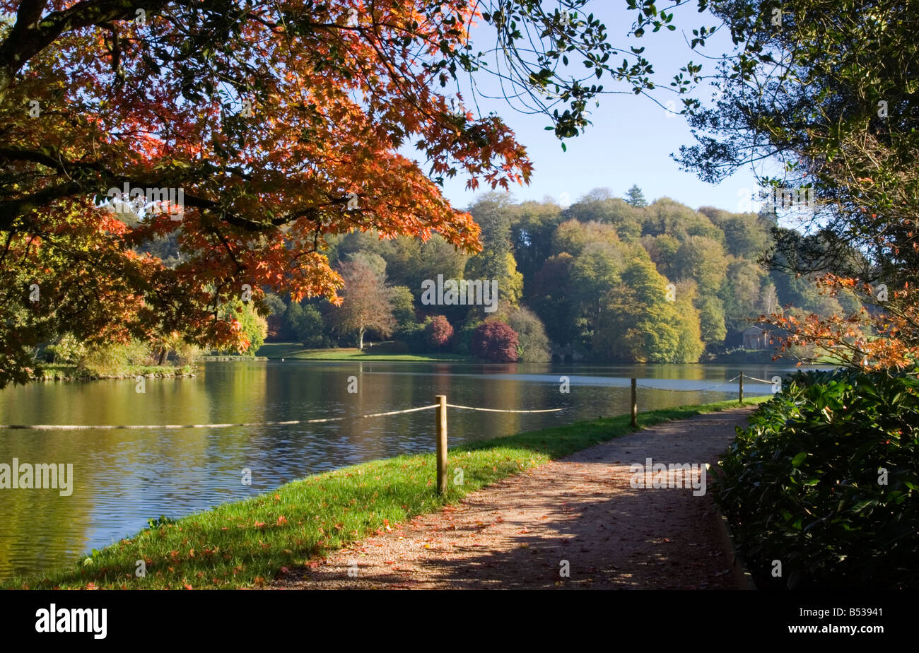 Lakeside Walkway at Stourhead Gardens, Wiltshire, UK Stock Photo - Alamy