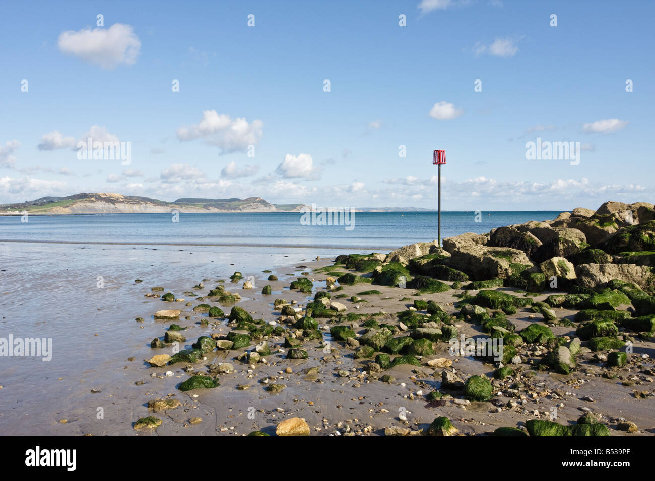 Rocks With Marker Beacon at Lyme Regis Harbour Jurrasic Coast Cliffs in ...