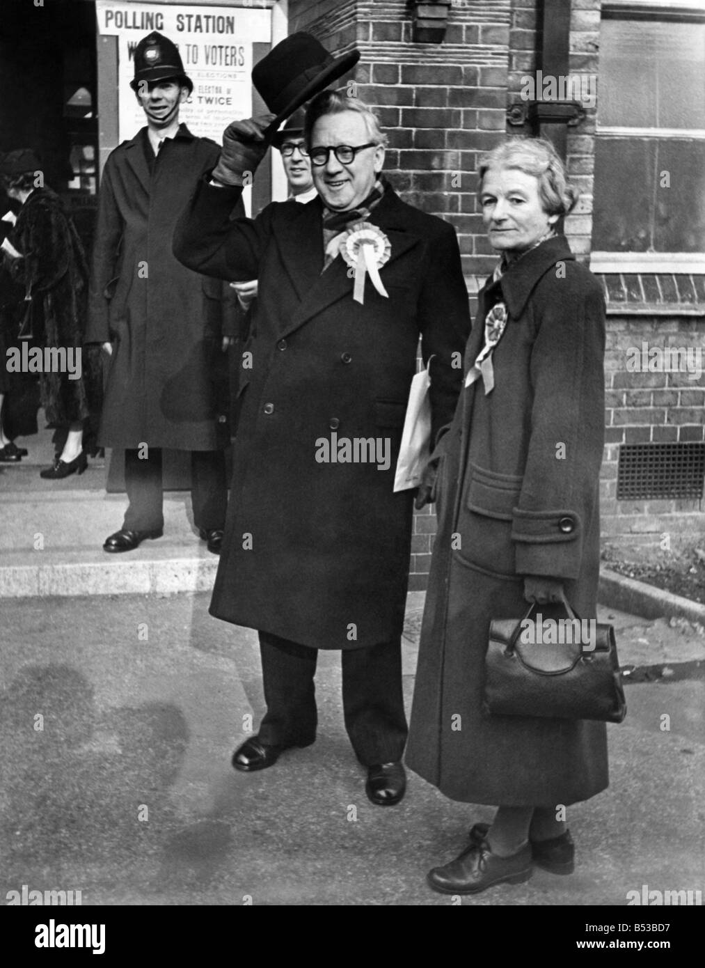 Mr. and Mrs. Herbert Morrison photographed after casting their votes in ...