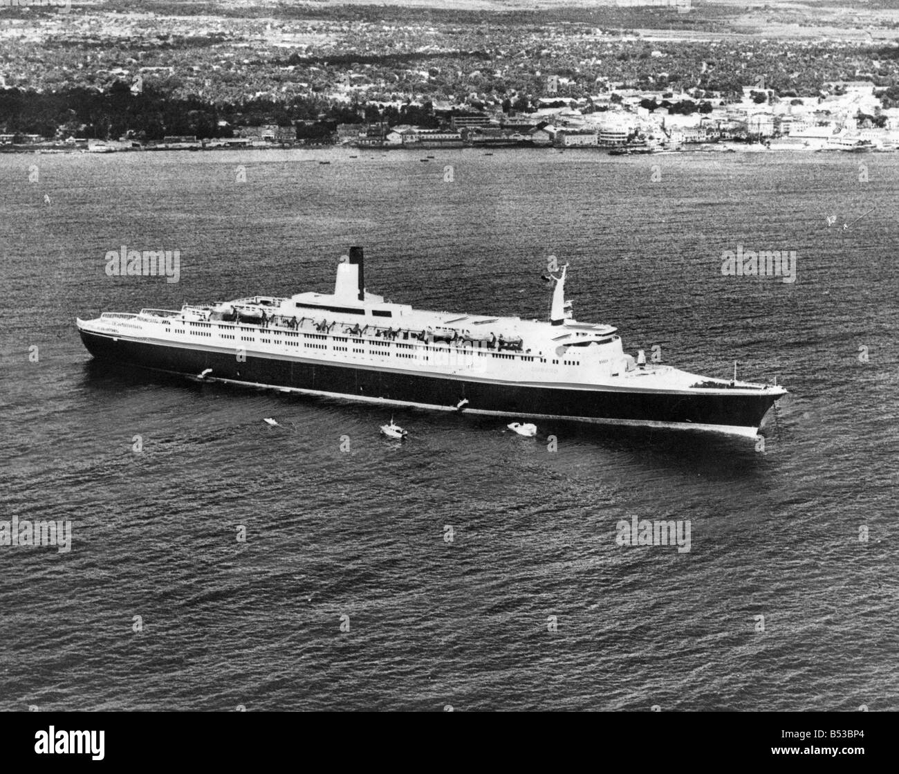 The Queen Elizabeth II QE2 ship seen here of the coast of Barbados ...