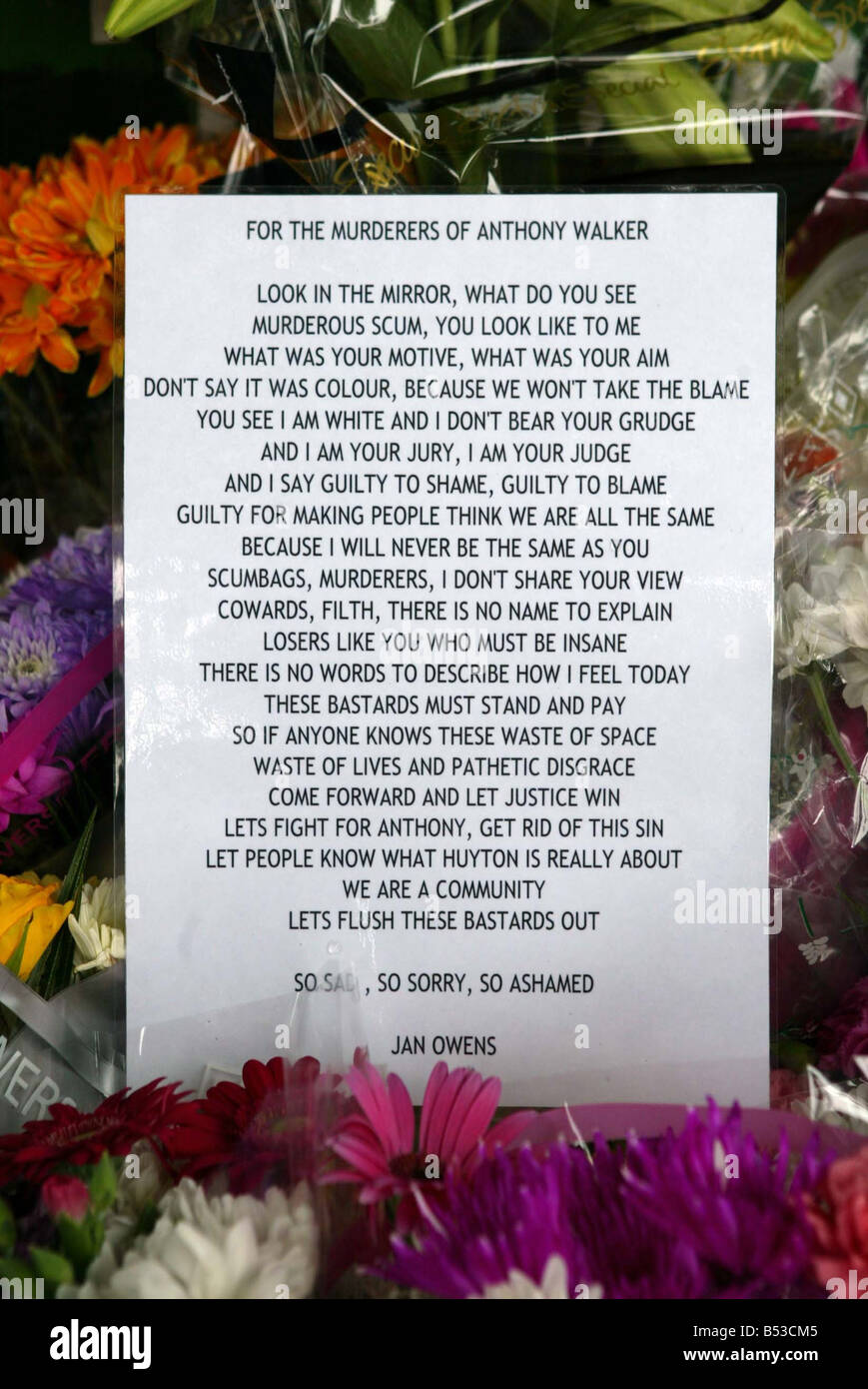 Message on flowers at Anthony Walker murder scene McGoldrick Park ...