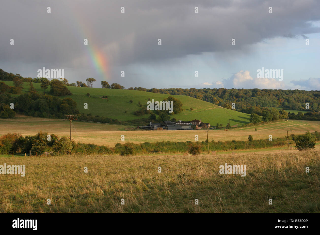 A rainbow over the National Trust's Ashridge estate from Pitstone Hill ...