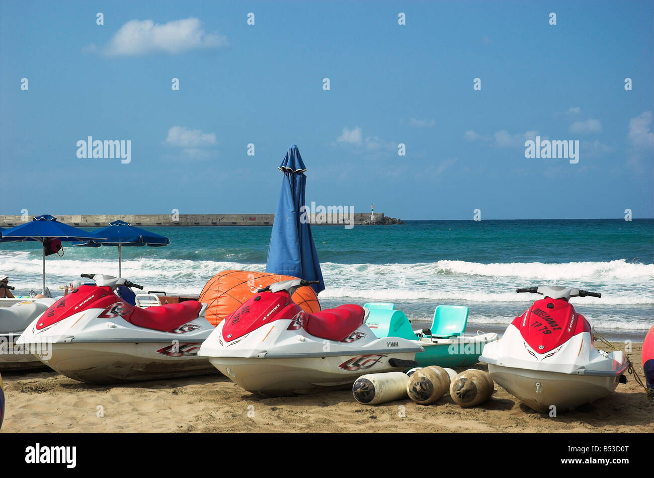 Jet skis at Rethymno beach Crete Greece September 2008 Stock Photo - Alamy