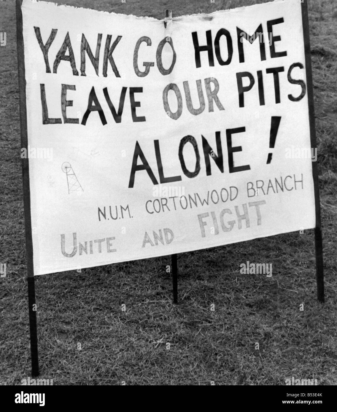 Sign outside a coal mine in protest against America Chairman of the ...