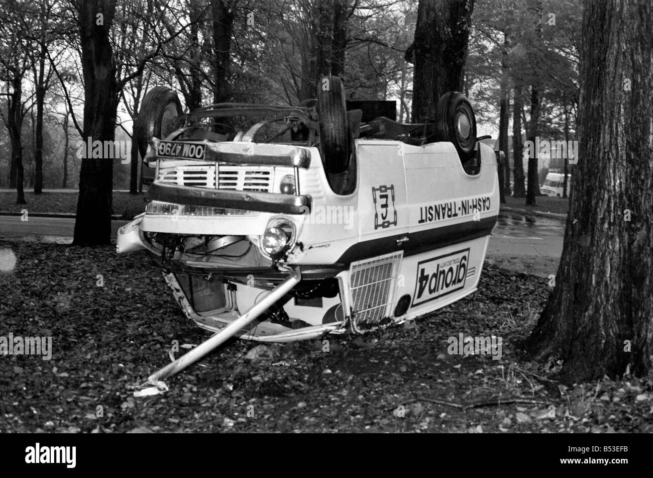 A group 4 security van upside down after the accident. November 1969 ...
