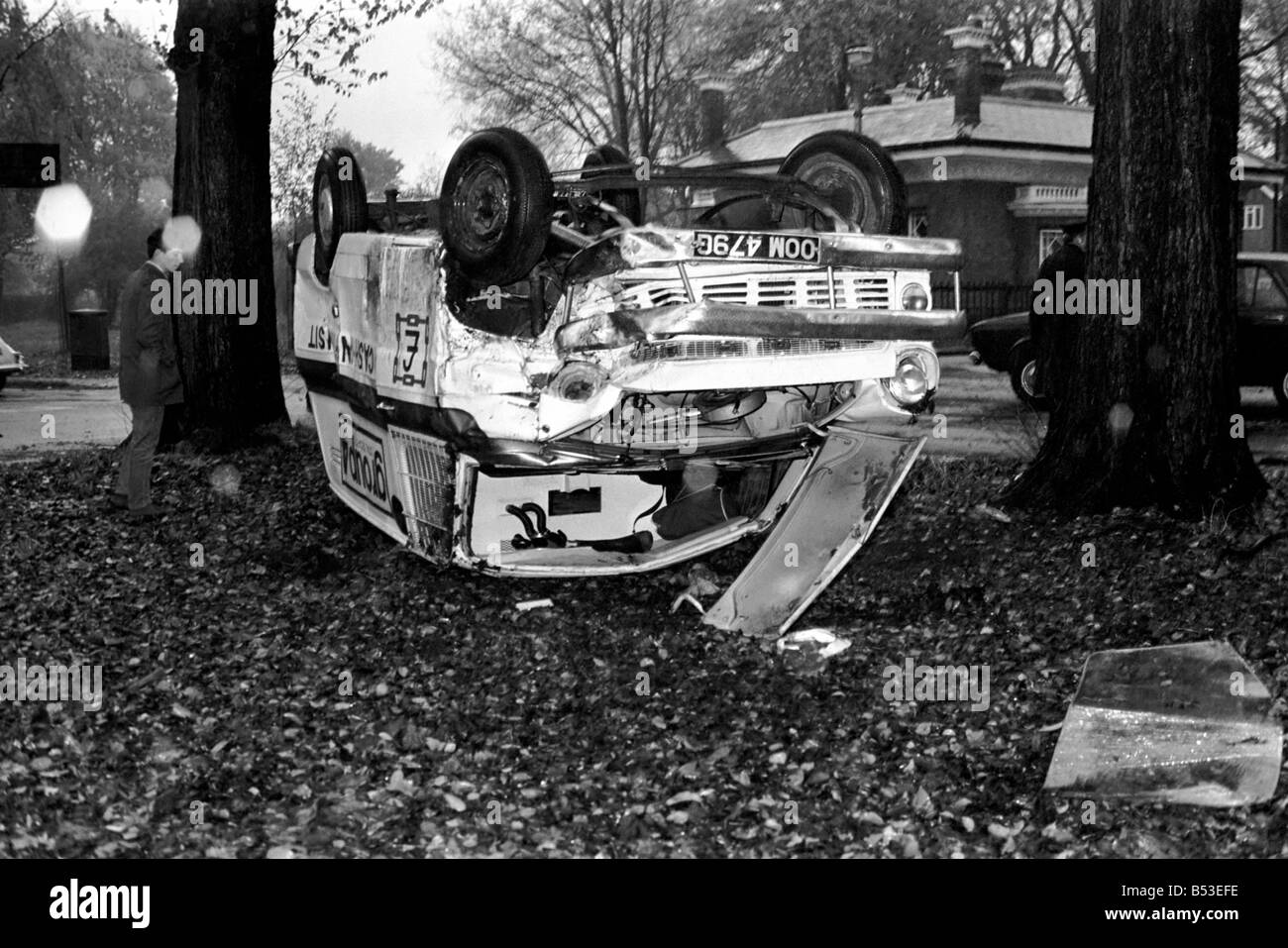 A group 4 security van upside down after the accident. November 1969 ...