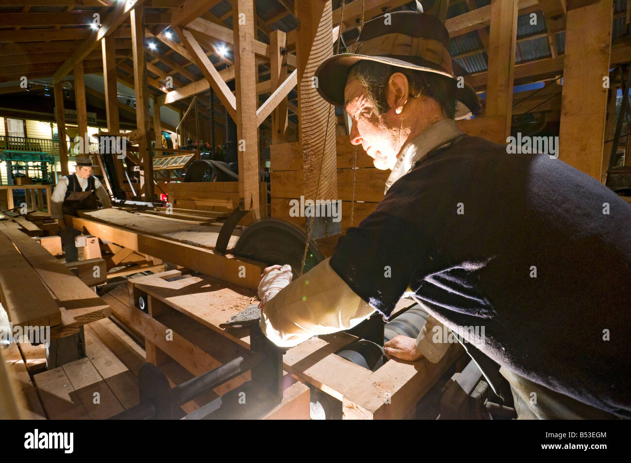 Reproduction of a logging workshop at the Matakohe Kauri Museum, North ...