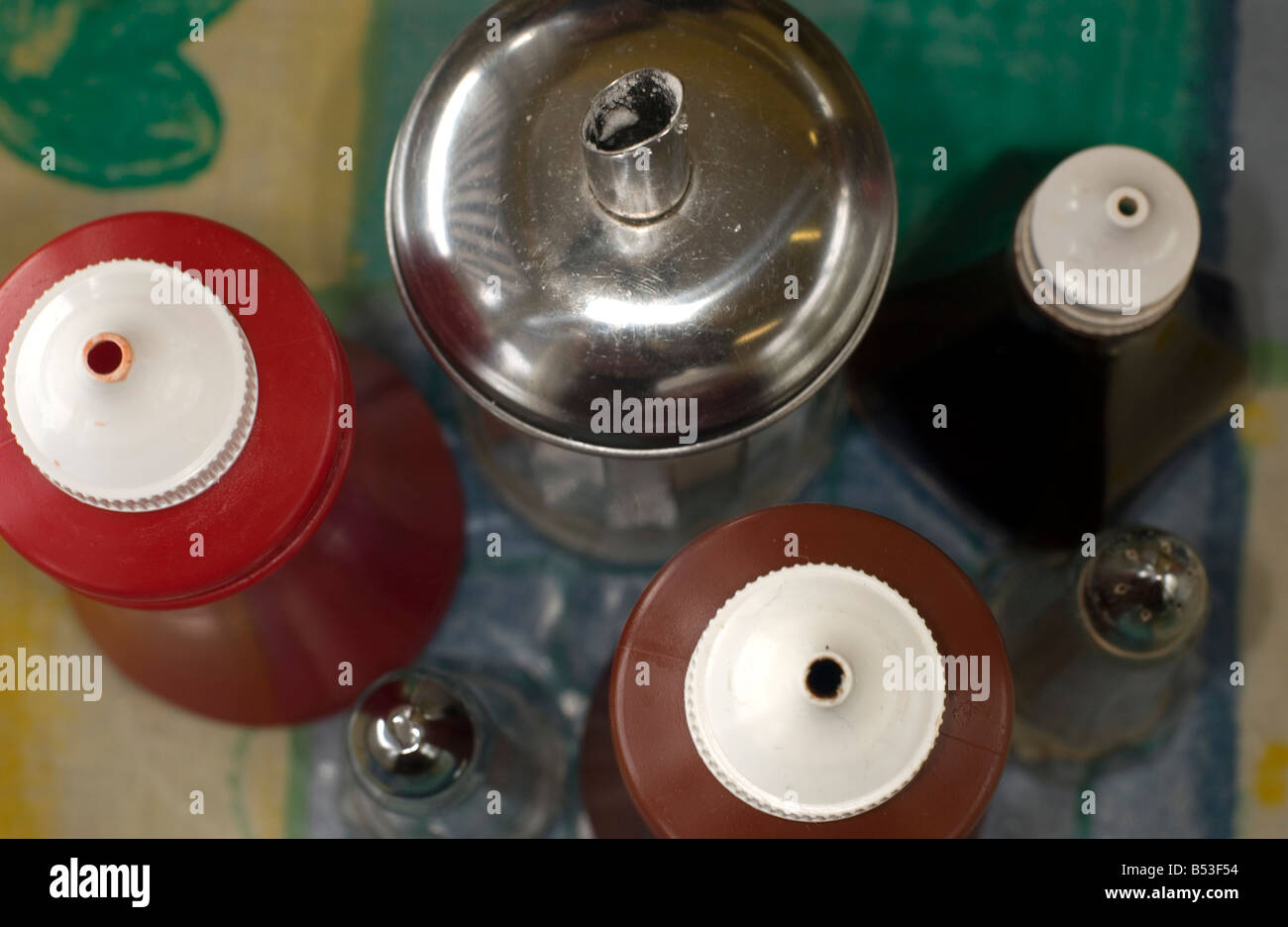 Seaside dining table condiments Stock Photo - Alamy