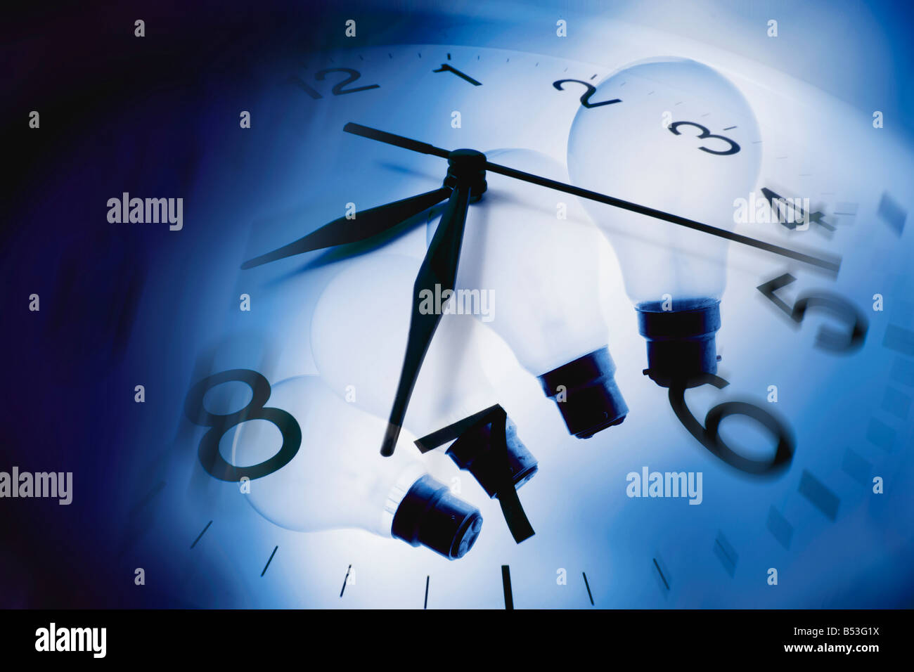 Light Bulbs and Clock Stock Photo - Alamy
