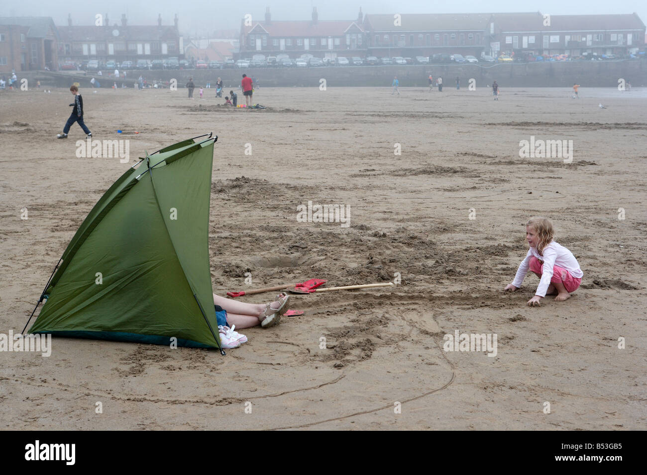 Scarborough Beach with sea mist Stock Photo - Alamy