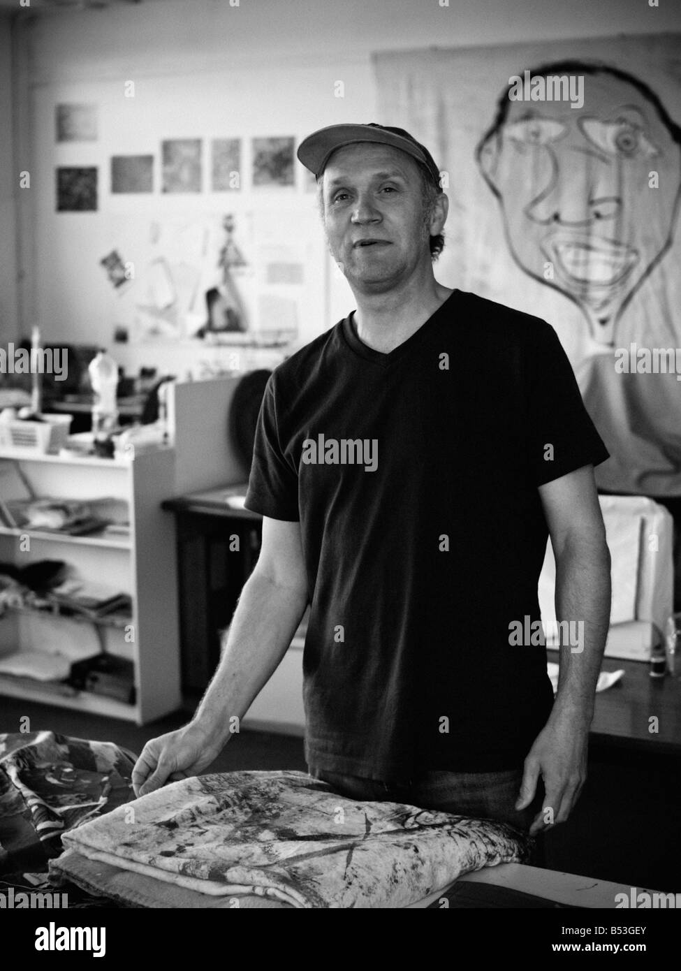 Artist working in his studio at the Old Grammar School, Redruth ...