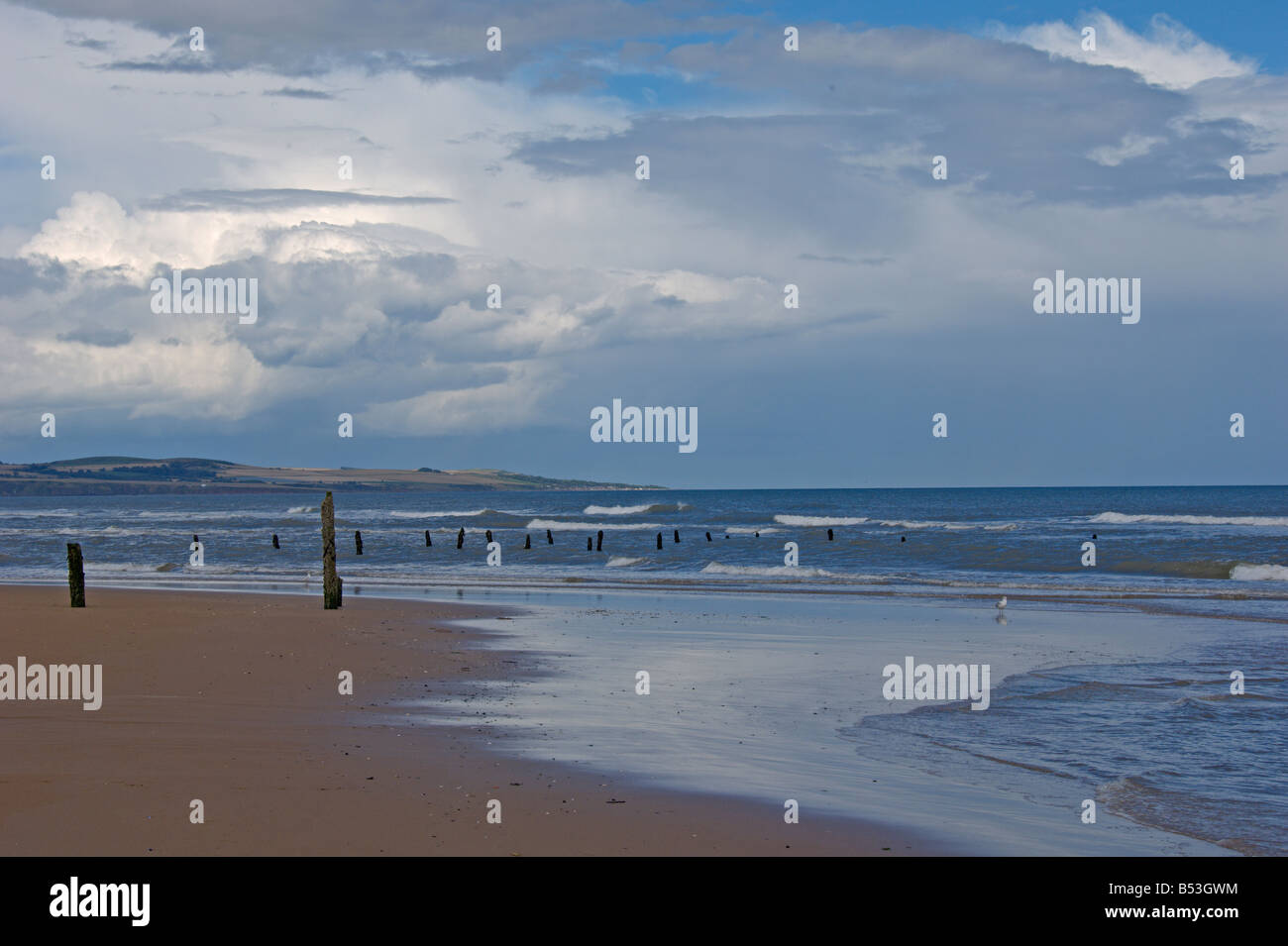 Montrose beach seafront skyscape looking north to St Cyrus Inverbervie ...