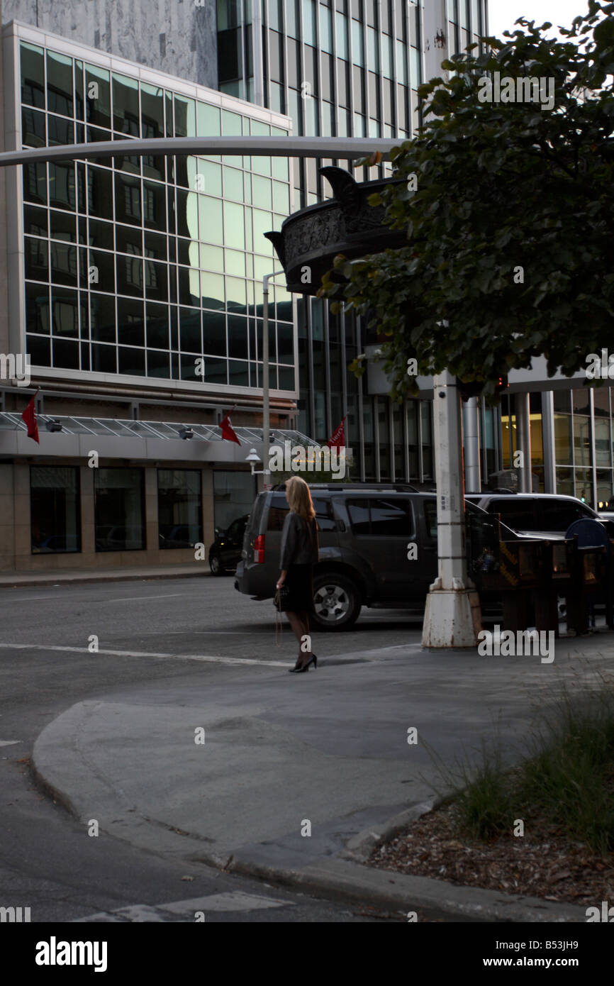 Dusky dusk windows financial district street corner building downtown ...