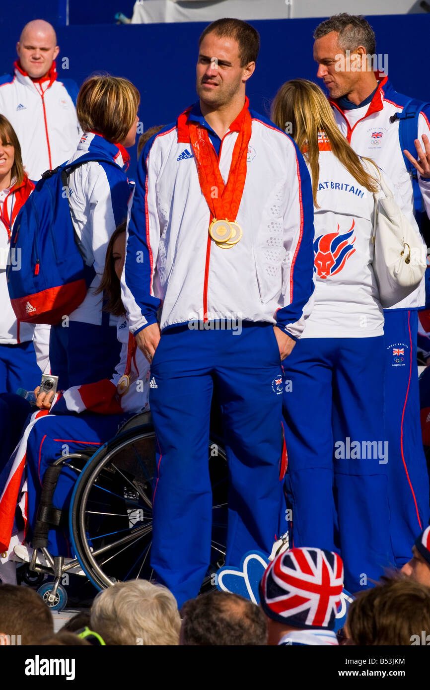 London , 2008 Olympics Heroes parade , Team GB , Trafalgar Square ...