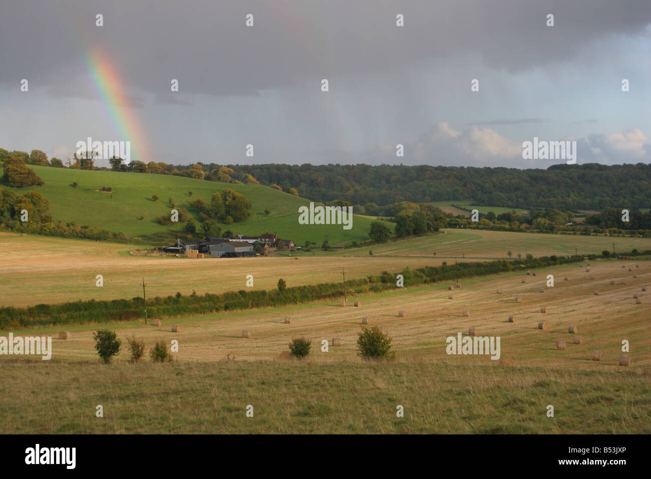 A rainbow over the National Trust's Ashridge estate from Pitstone Hill ...