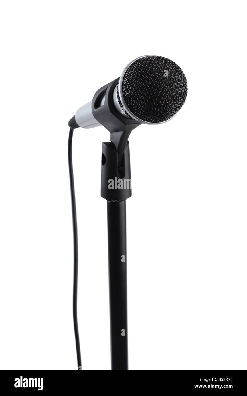 Microphone on stand cutout isolated on white background Stock Photo - Alamy