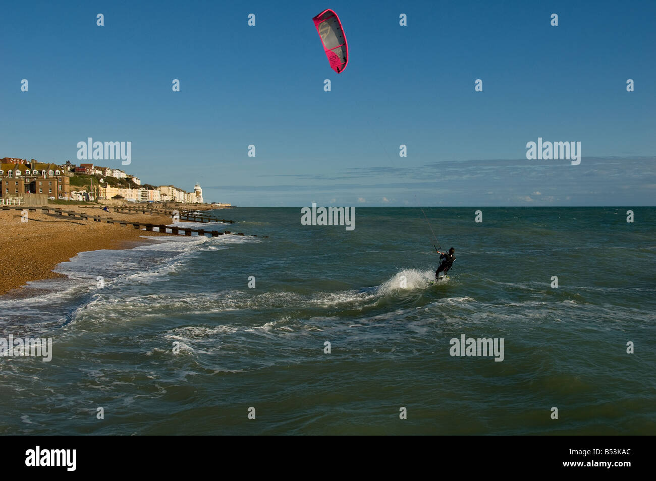A parasurfer off the beach at Hastings in Sussex Stock Photo - Alamy