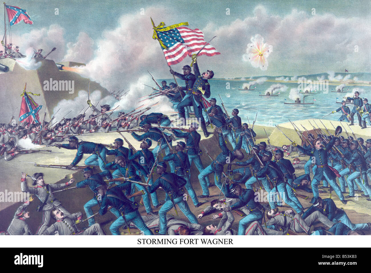 African American unit, the 54th Massachusetts overruns Fort Wagner ...