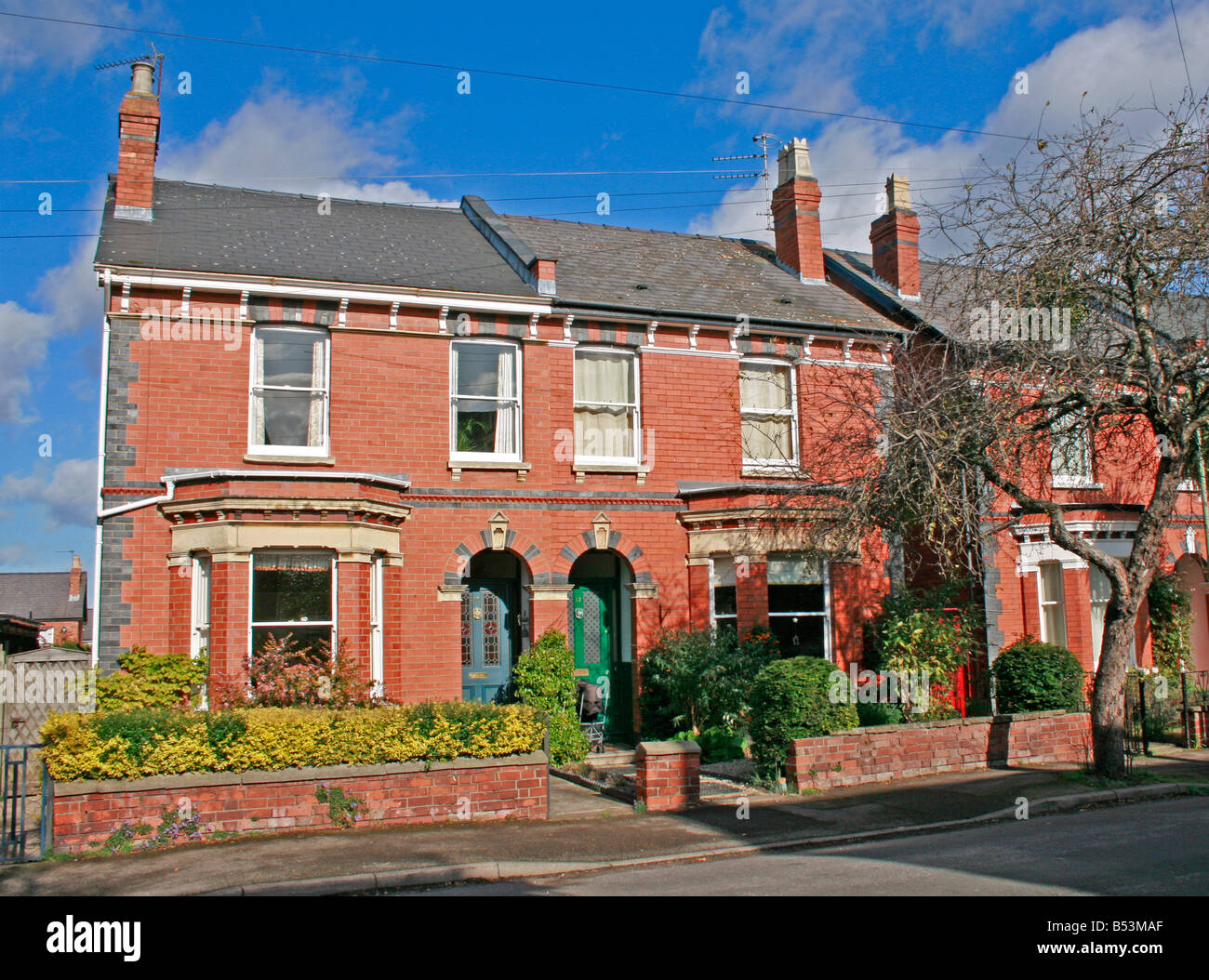 Row of Red Brick Edwardian Semi-detached Houses, England Stock Photo ...