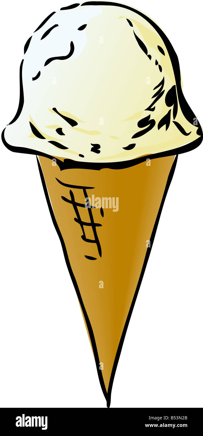 Ice cream cone illustration vanilla flavor lineart hand drawn look ...