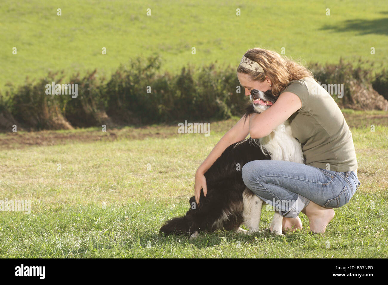 woman hugging Border Collie Stock Photo - Alamy