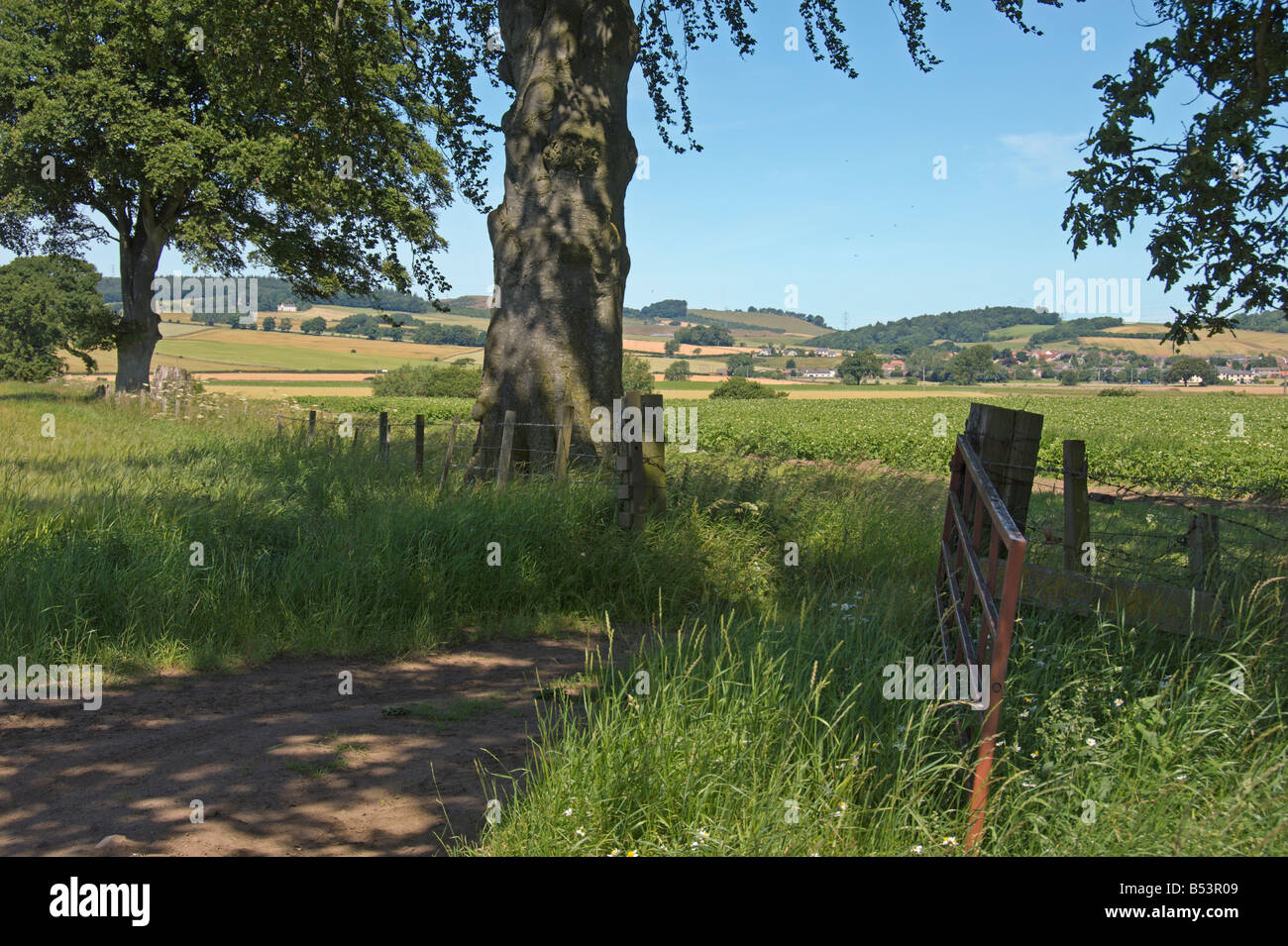 Looking east near Strathmiglo village farmlands Howe of Fife Scotland ...