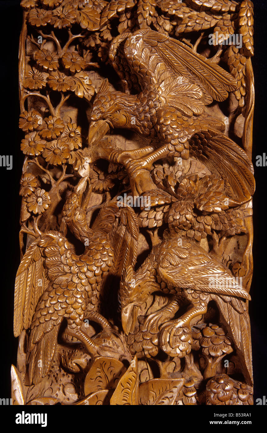 Indonesian Crafts Balinese carved panel in kepelan wood detail Stock ...