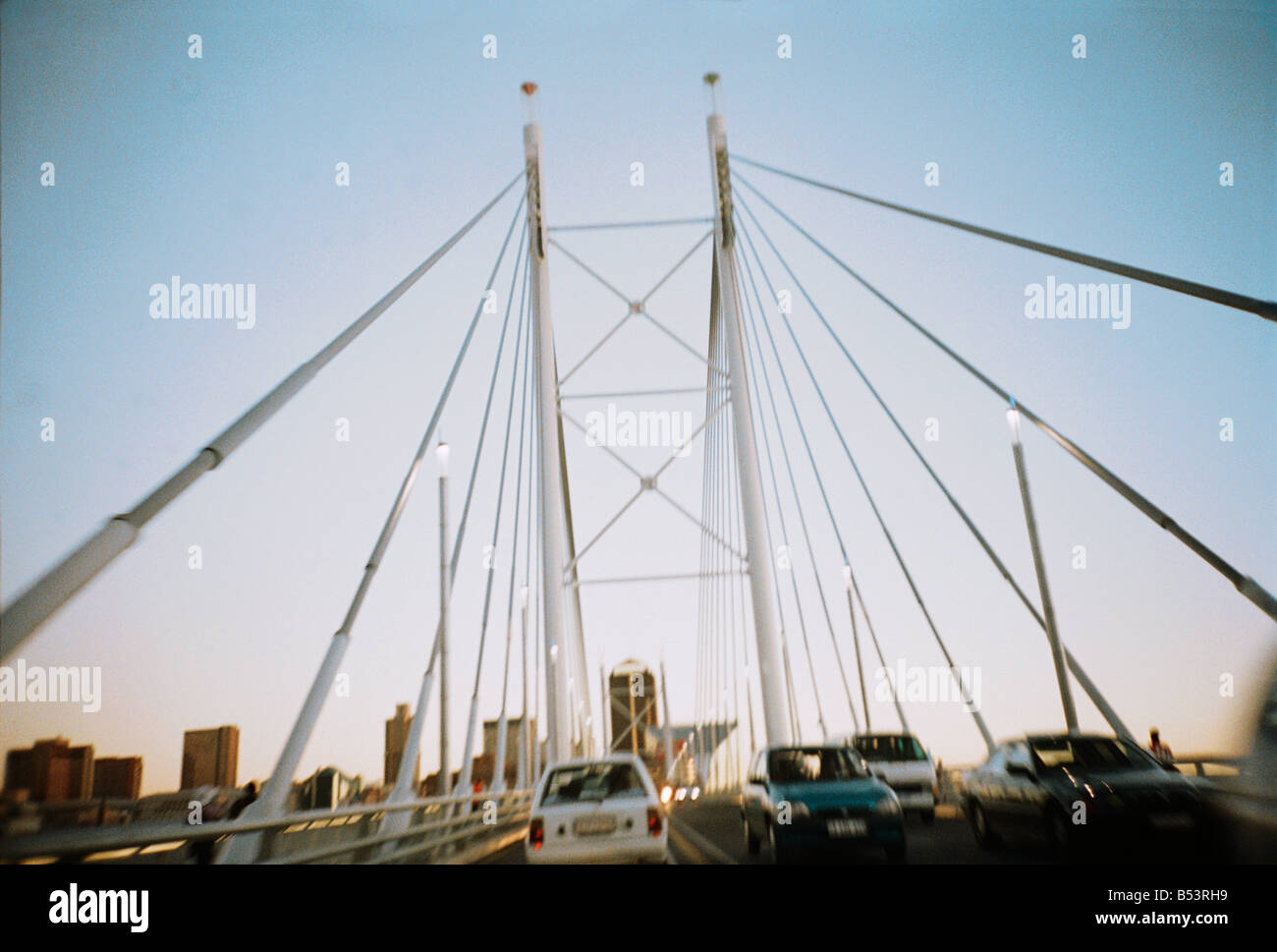 South Africa, Gauteng, Johannesburg, Nelson Mandela Bridge at sunset ...