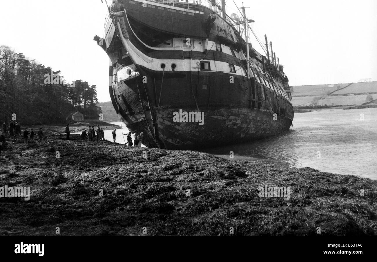 The Conway (Cadet Ship) goes aground near the Meniai Bridge. At low ...