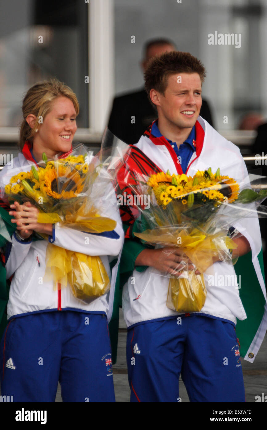 Jemma Lowe and Thomas Haffield, at a ceremony in Cardiff Bay welcoming ...
