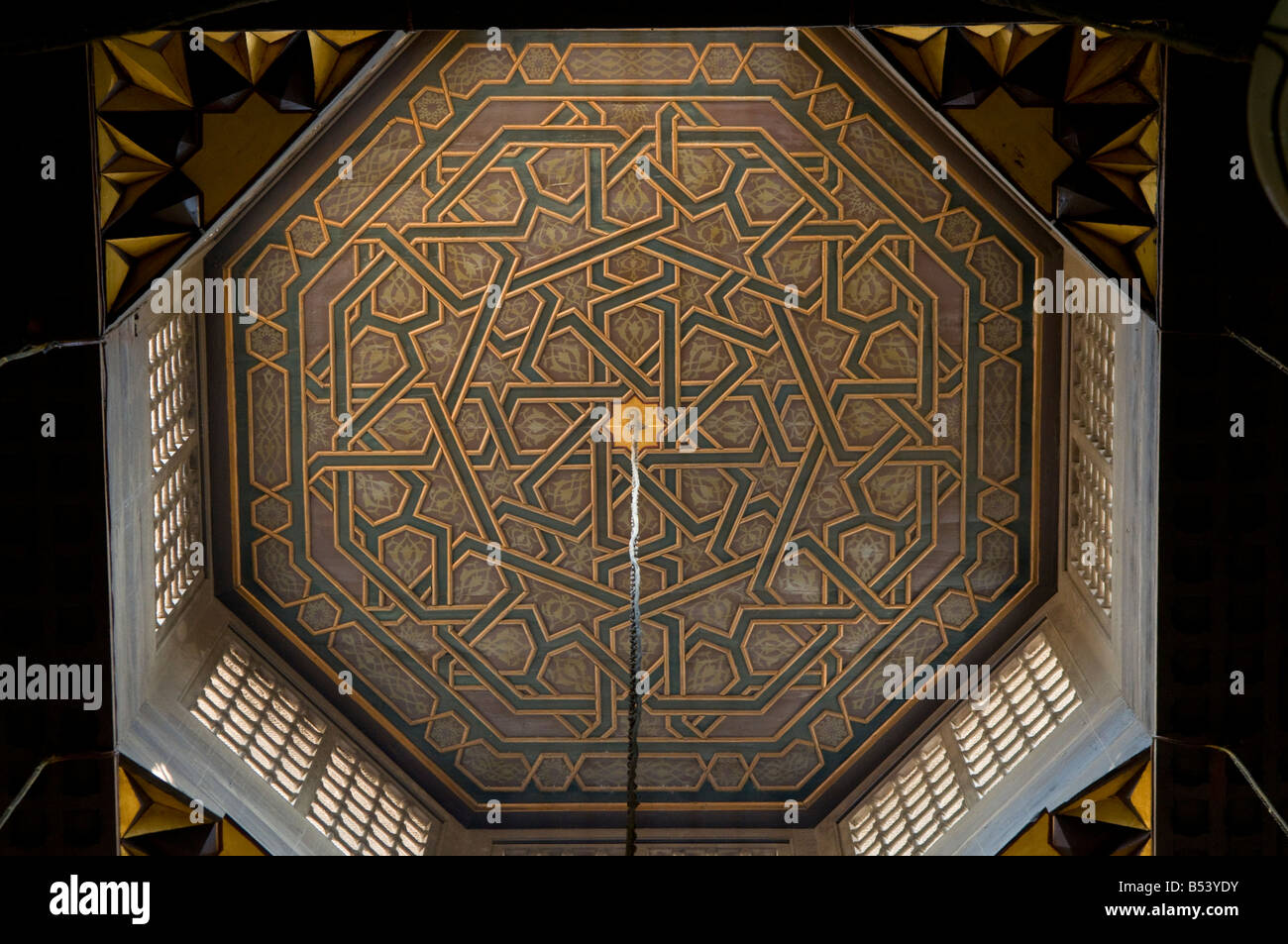 Geometric Arabesque patterns decorate ceiling of Madrasa al-Gawhariyya ...