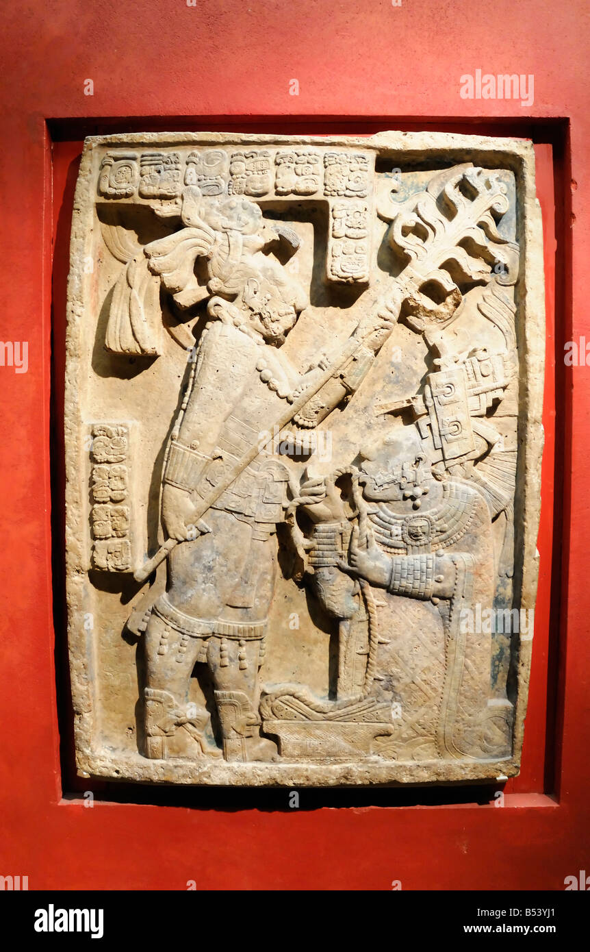 Lintel from Yaxchilan, depicting Lord Shield Jaguar and principal wife ...