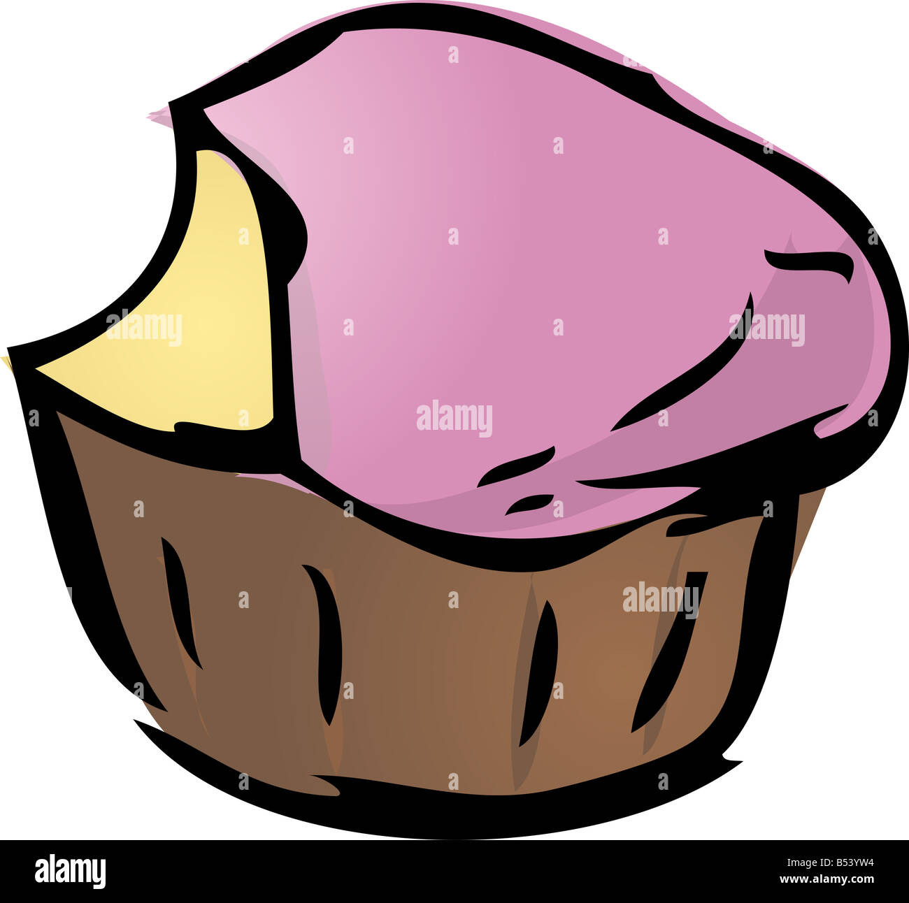 Cupcake illustration hand drawn lineart sketch pink icing bitten Stock ...