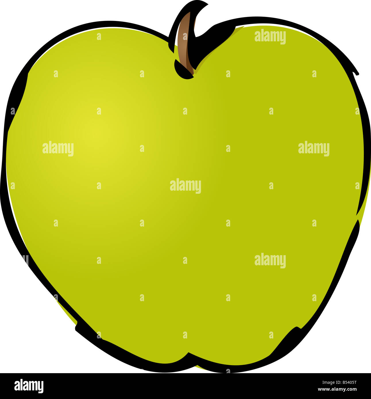 Whole green apple isometric illustration color gradient lineart hand ...