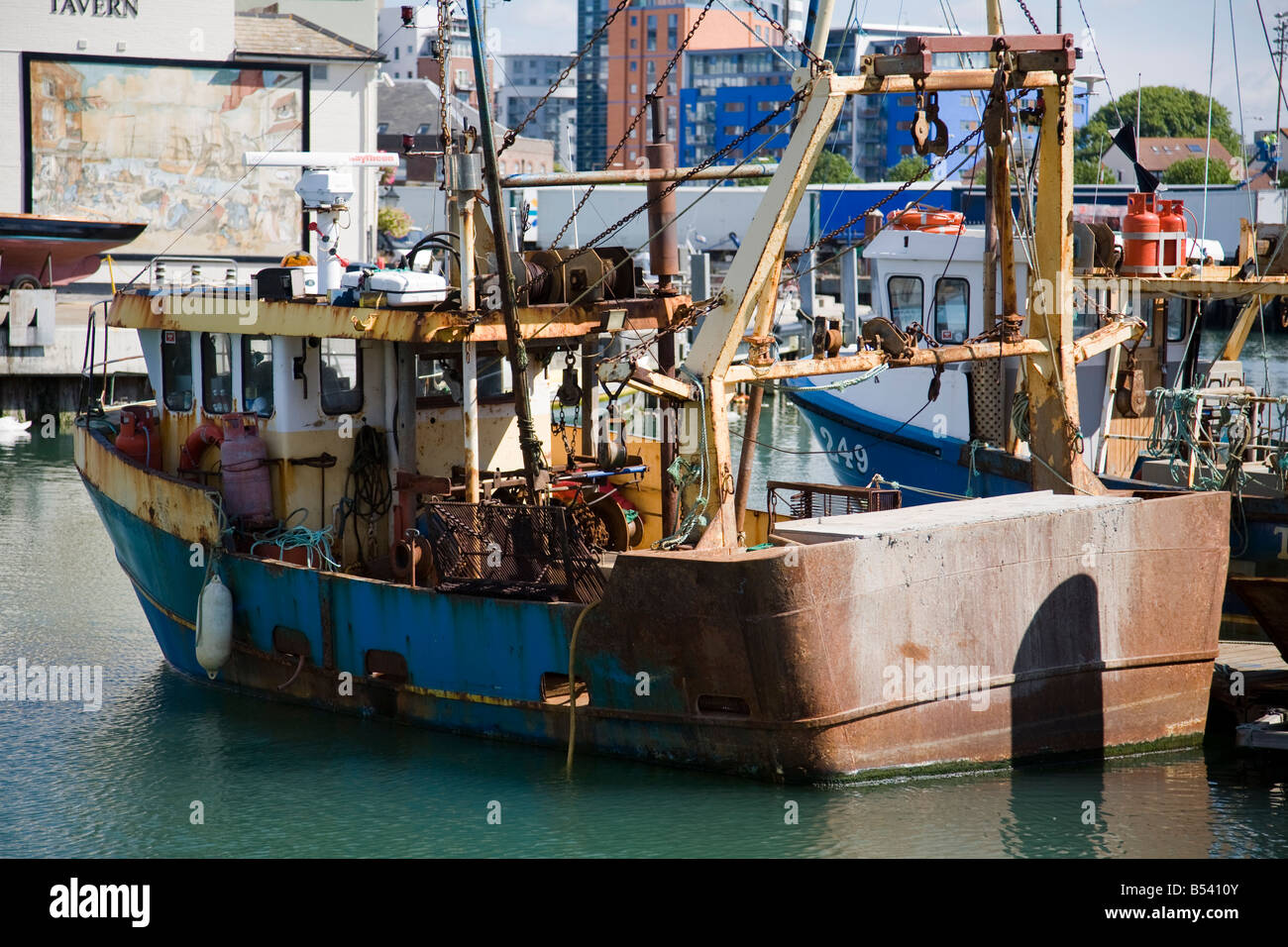 A fishing vessel moored in Camber Dock, Portsmouth, Hampshire, England ...