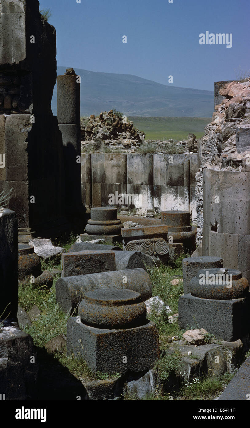 Basalt columns inside the ruins of the Church of Gregory of Gagik (c ...