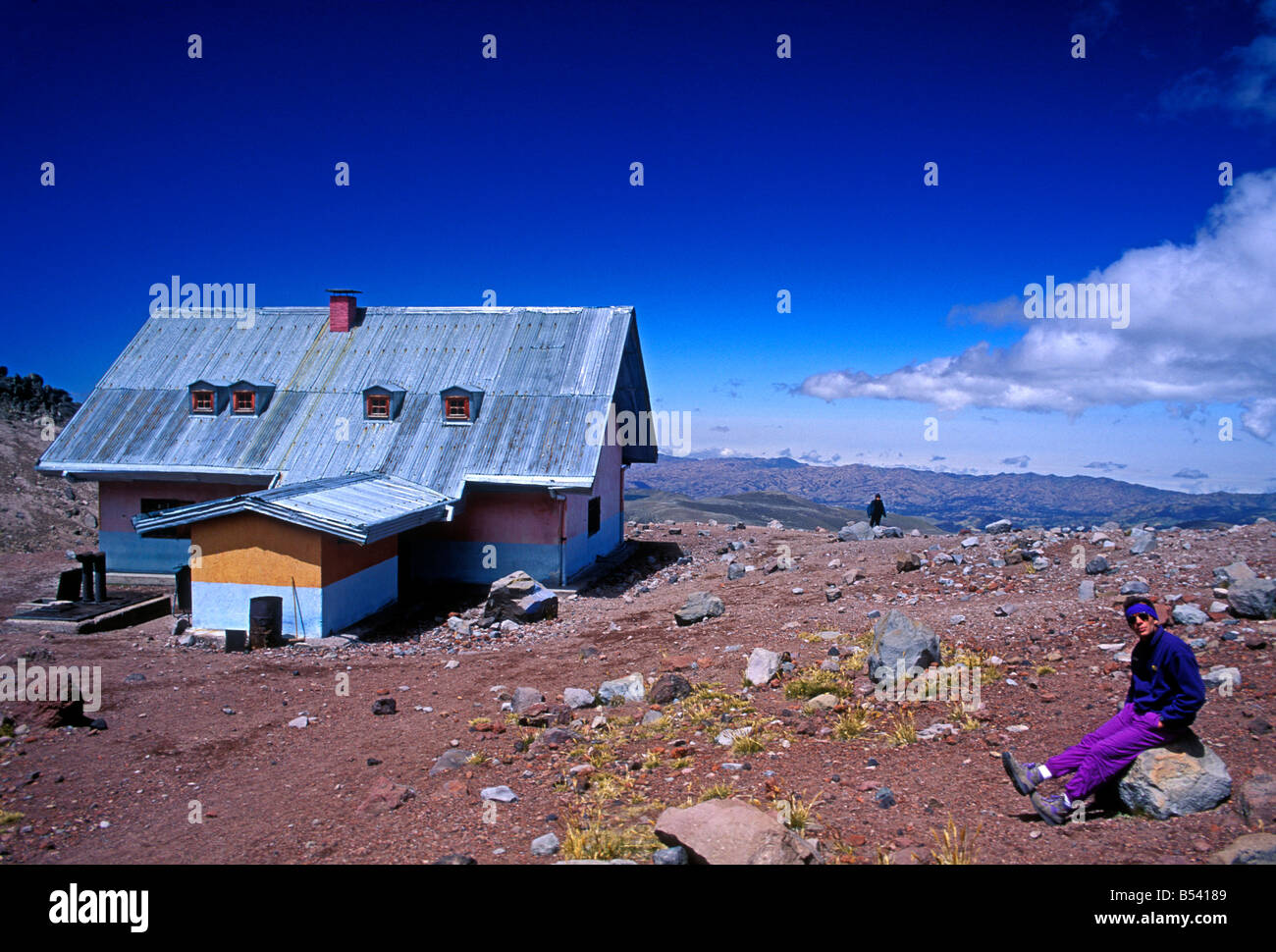 adult man, hiker, hiking trail, resting at first shelter, Chimborazo ...