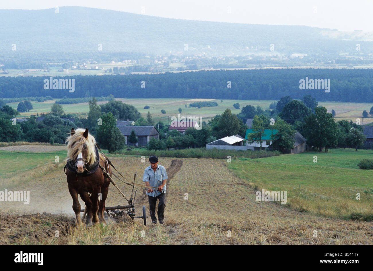 Poland Psary village, tillage drudgery toil with horse plough Stock ...