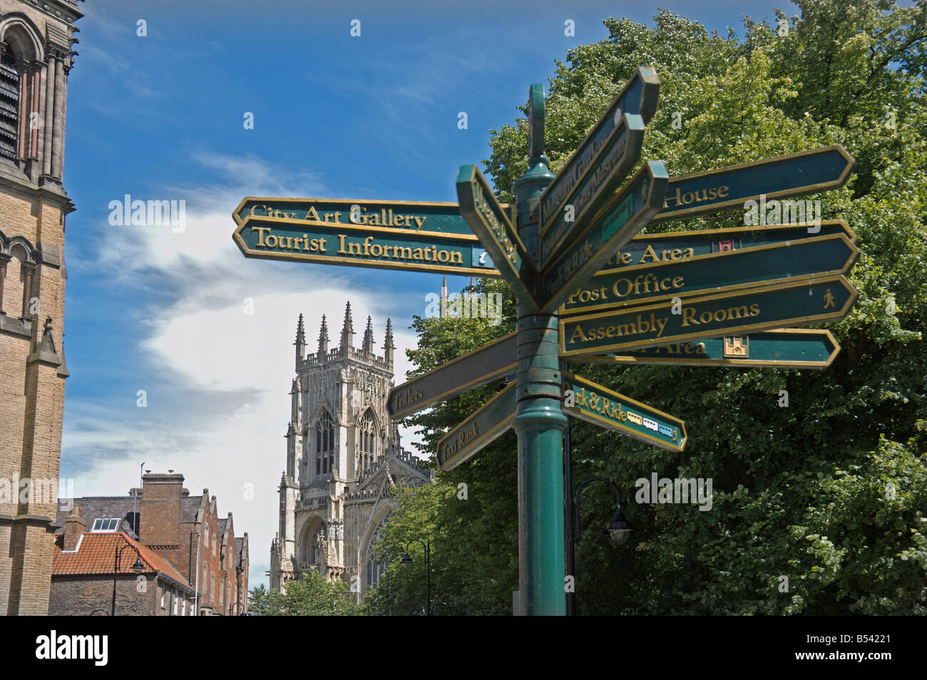 York city centre signpost Minster from Duncombe Place Yorkshire England ...