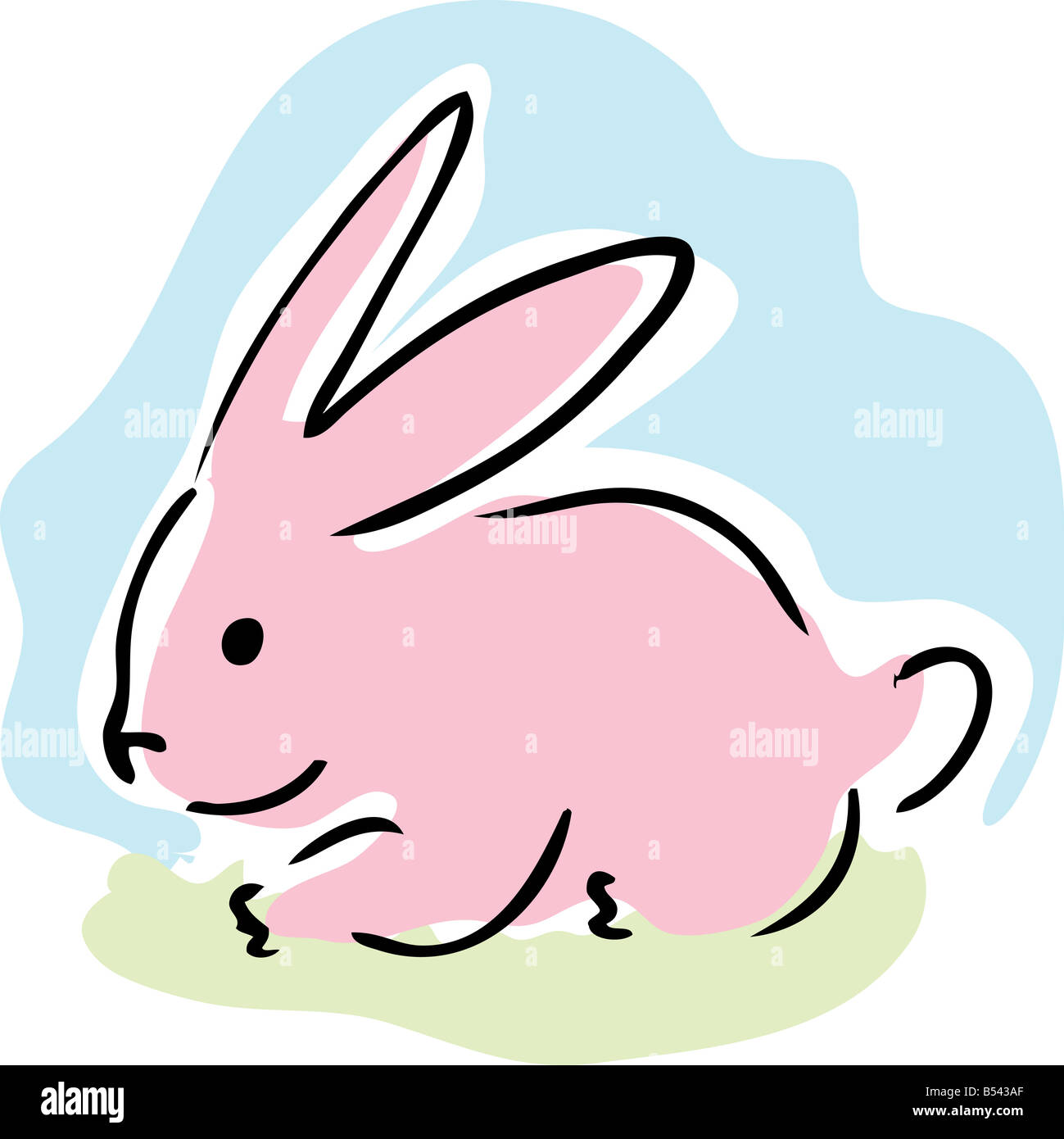 Cute retro cartoon illustration of a pink bunny rabbit Stock Photo - Alamy