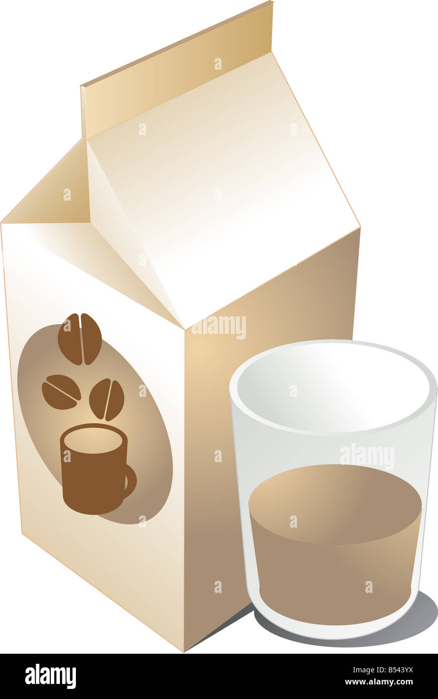 Illustration of a carton of coffee milk with glass Stock Photo - Alamy