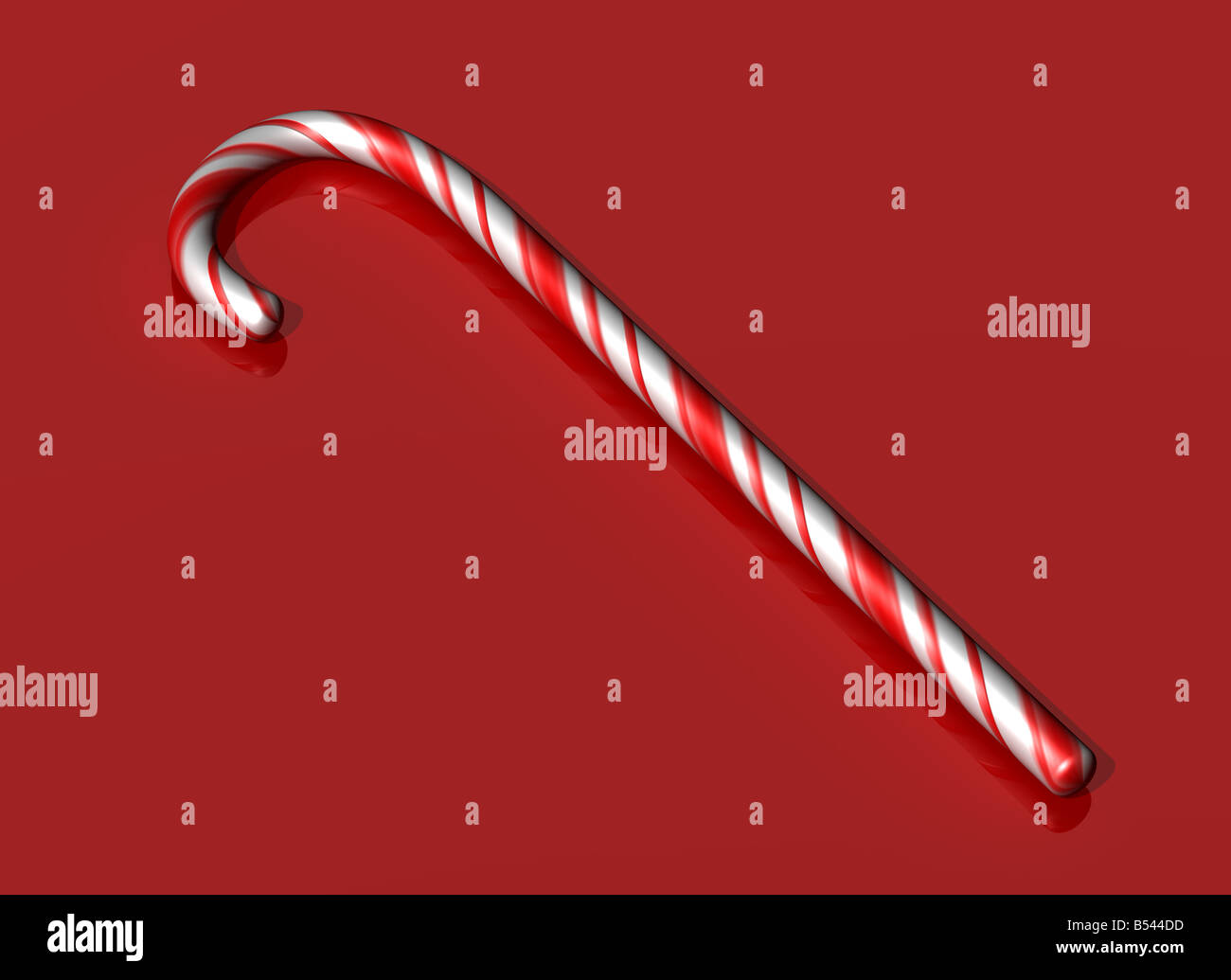 Illustration of a red and white striped candy cane on a red background ...