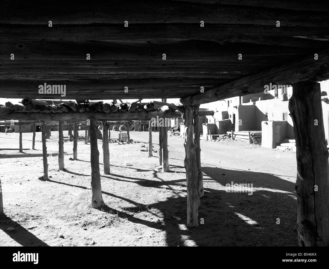 Black white photograph of drying racks in the taos pueblo hi-res stock ...