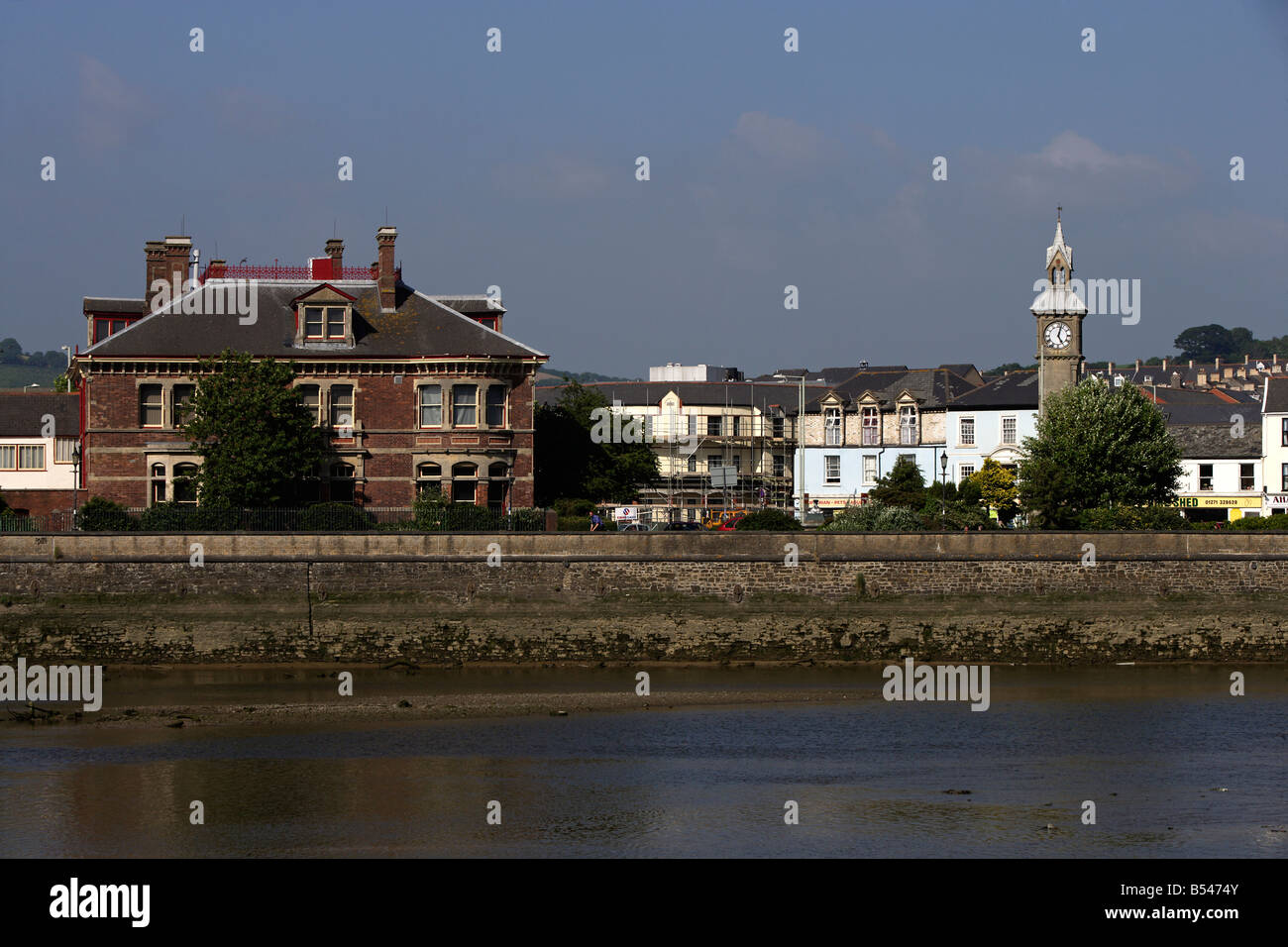 Barnstaple Taw river river banks The Clock Tower Devon Great Britain ...